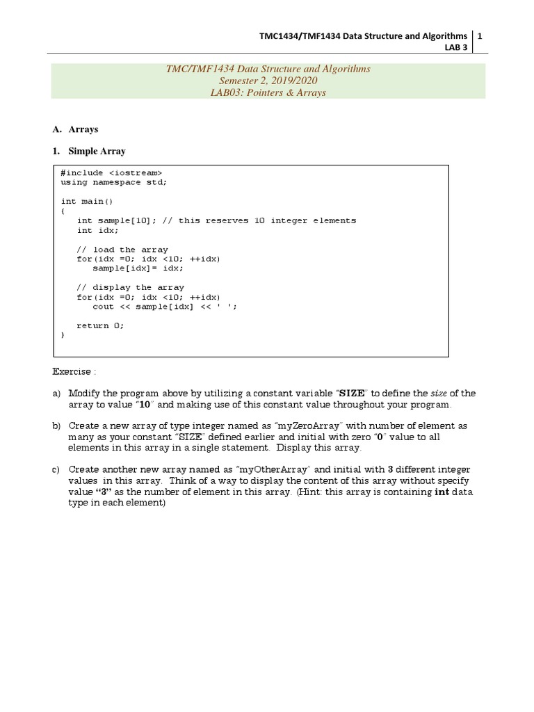 Lab03 Arraypointer Pdf Array Data Structure Pointer Computer Programming 1284