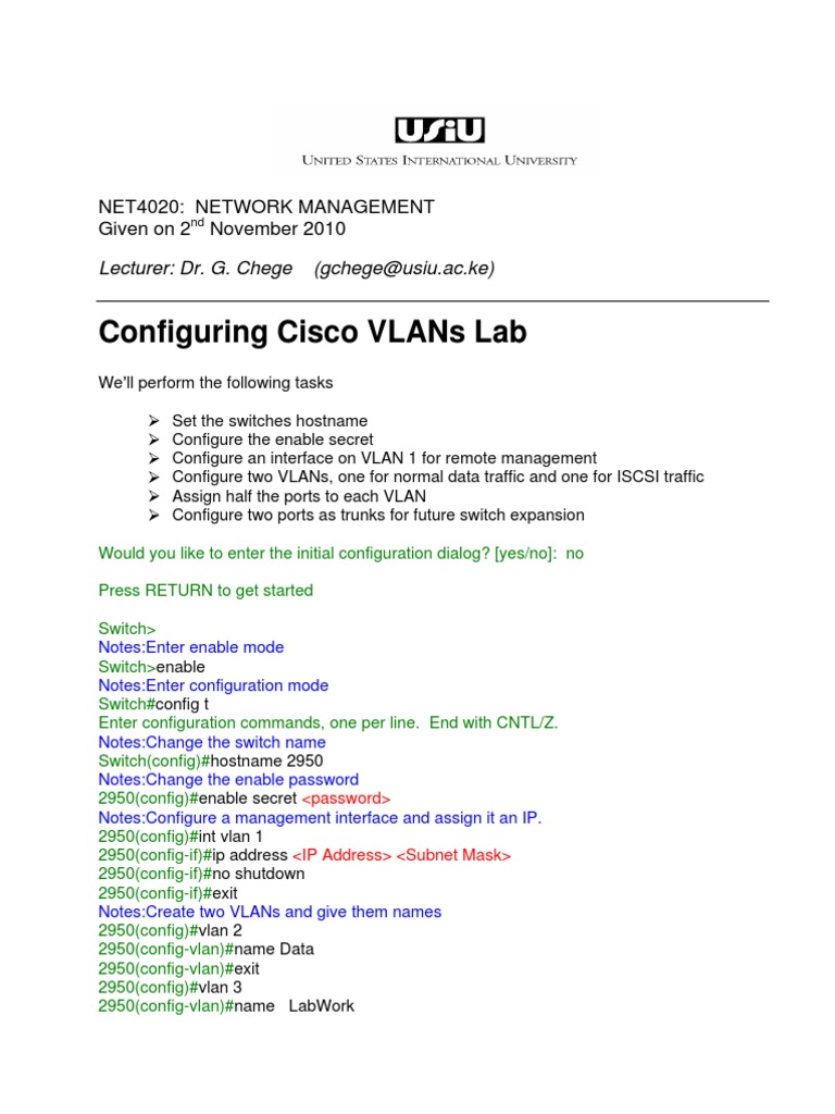 Net 4020 - Configuring VLANs Lab | PDF | Router (Computing) | Network Architecture