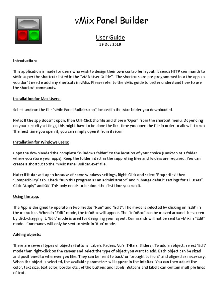 Vmix Panel Builder User Guide | PDF | Keyboard Shortcut | Icon (Computing)