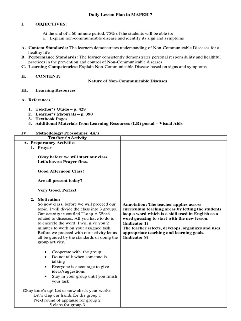 Lesson Plan MAPEH 7 | PDF | Teachers | Lesson Plan