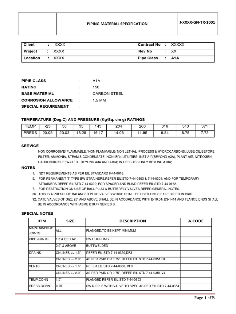 A1A Piping Material Specification Guide | PDF | Pipe (Fluid Conveyance ...