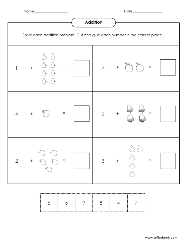 Kindergarten Cut and Paste Addition Worksheet Koaa1 2 | PDF