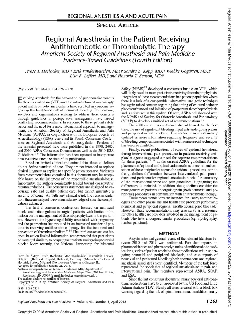 Asra Anticoag Guidelines PDF | PDF | Anesthesia | Evidence Based Medicine