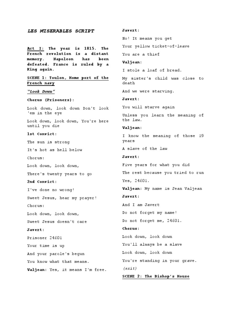 Les Miserables Script FINALE | Download Free PDF | Cosette | Marius ...