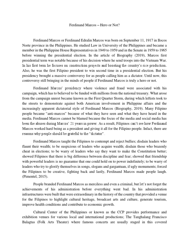 Ferdinand Marcos - Hero or Not | PDF | Philippines
