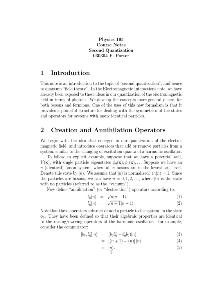 Annihilation and Creation Operator | PDF | Quantum Mechanics ...