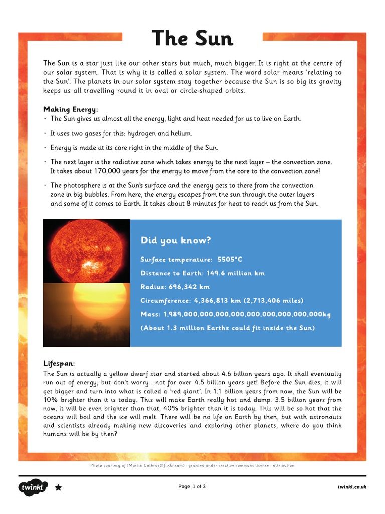 Year-5-Reading-Comprehension-The-Sun_1-2 | Sun | Greenhouse Effect