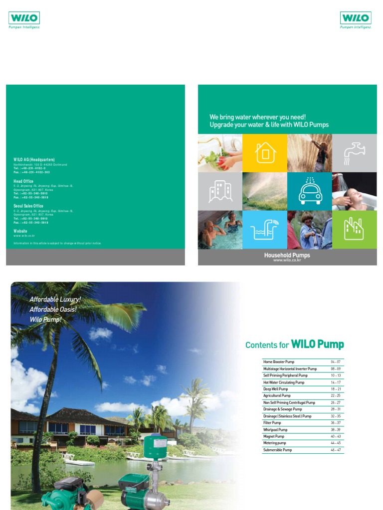 WILO Household Pump Catalogue | PDF | Water Heating | Pump