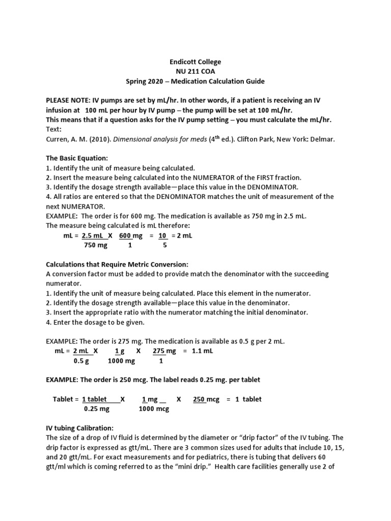 SP 2020 Math Packet-1 | PDF | Intravenous Therapy | Dose (Biochemistry)