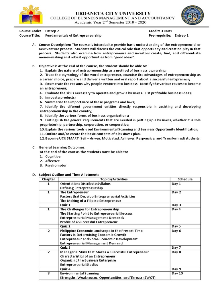 Entrep Course Outline | PDF | Entrepreneurship | Business
