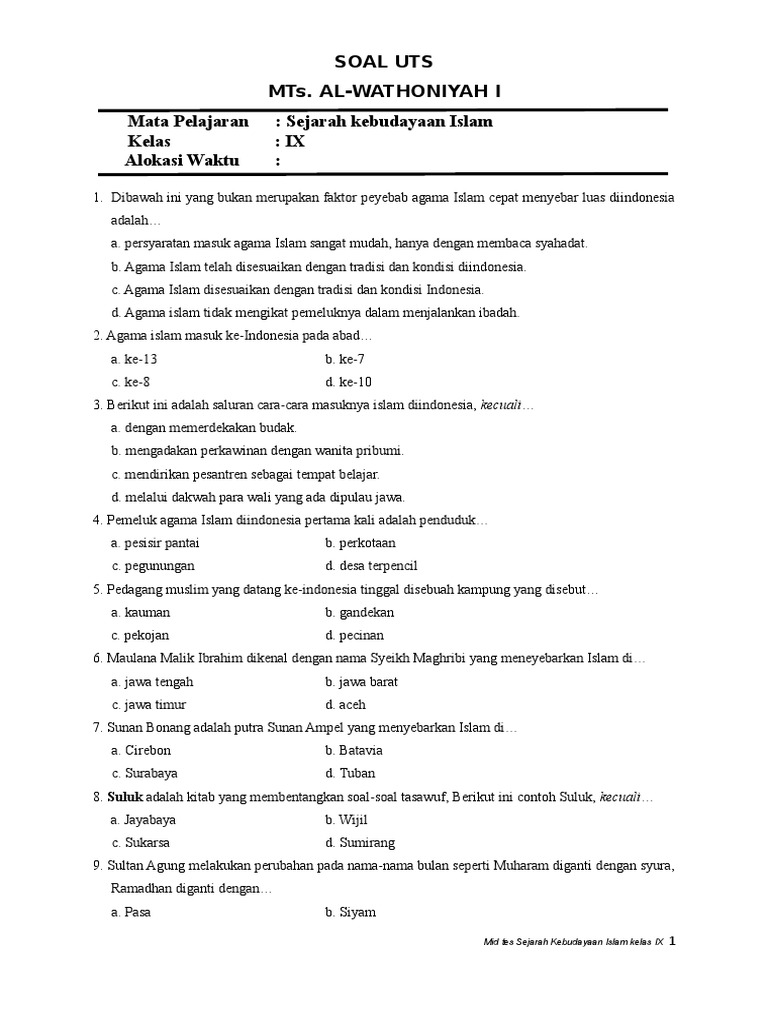 Soal Mid KLZ IX SKI | PDF