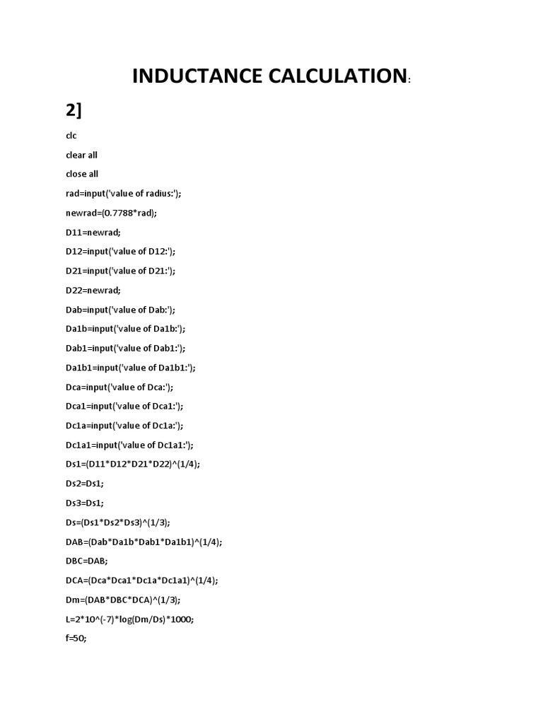 Inductance Calculation Matlab Code | PDF | Physical Quantities ...