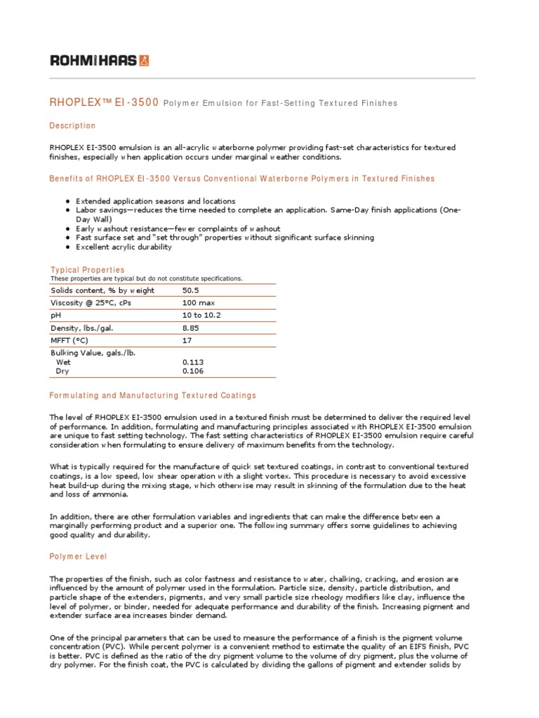 Rhoplex Ei-3500 | Download Free PDF | Polyvinyl Chloride | Polymers