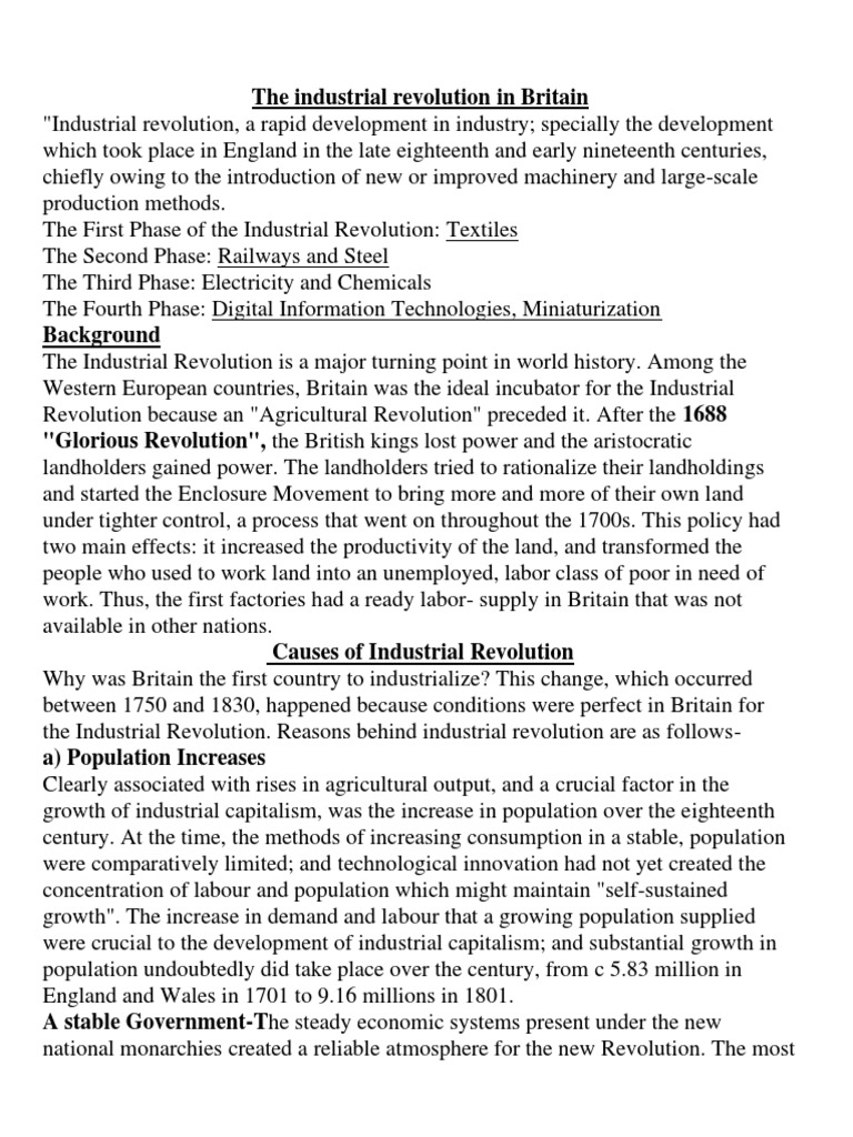Causes of the Industrial Revolution in Britain | PDF | Industrial ...