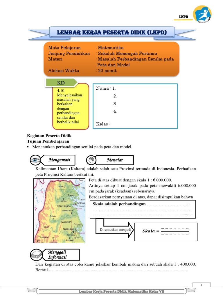LKPD Perbandingan Senilai Pada Peta | PDF