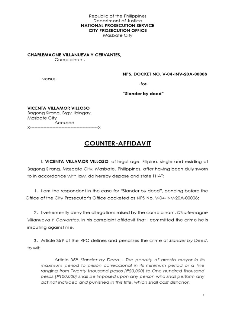 Viilo Counter-Affidavit | Download Free PDF | Defamation | Common Law