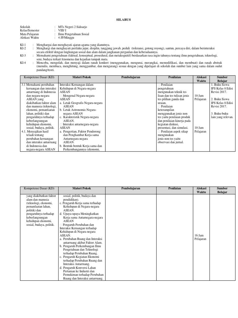 Silabus IPS Kelas 8 Kurikulum 2013 | PDF