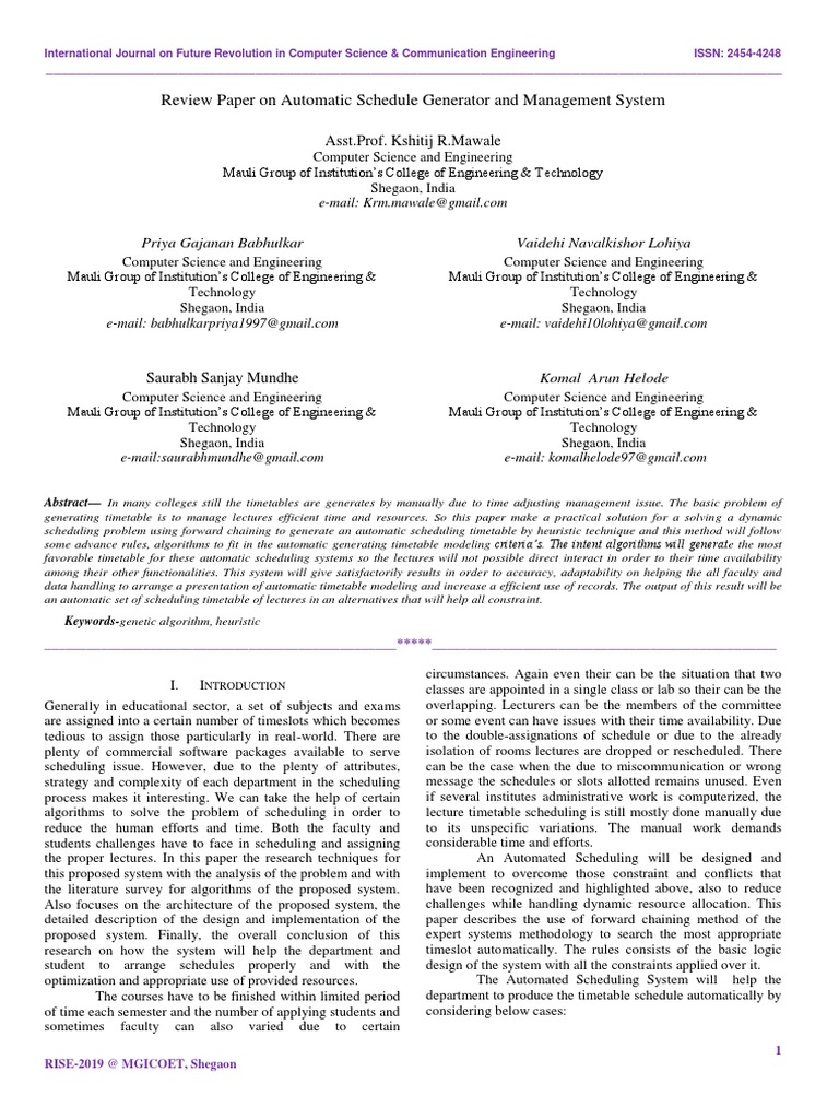 Review Paper On Automatic Schedule Generator and Managemant System ...