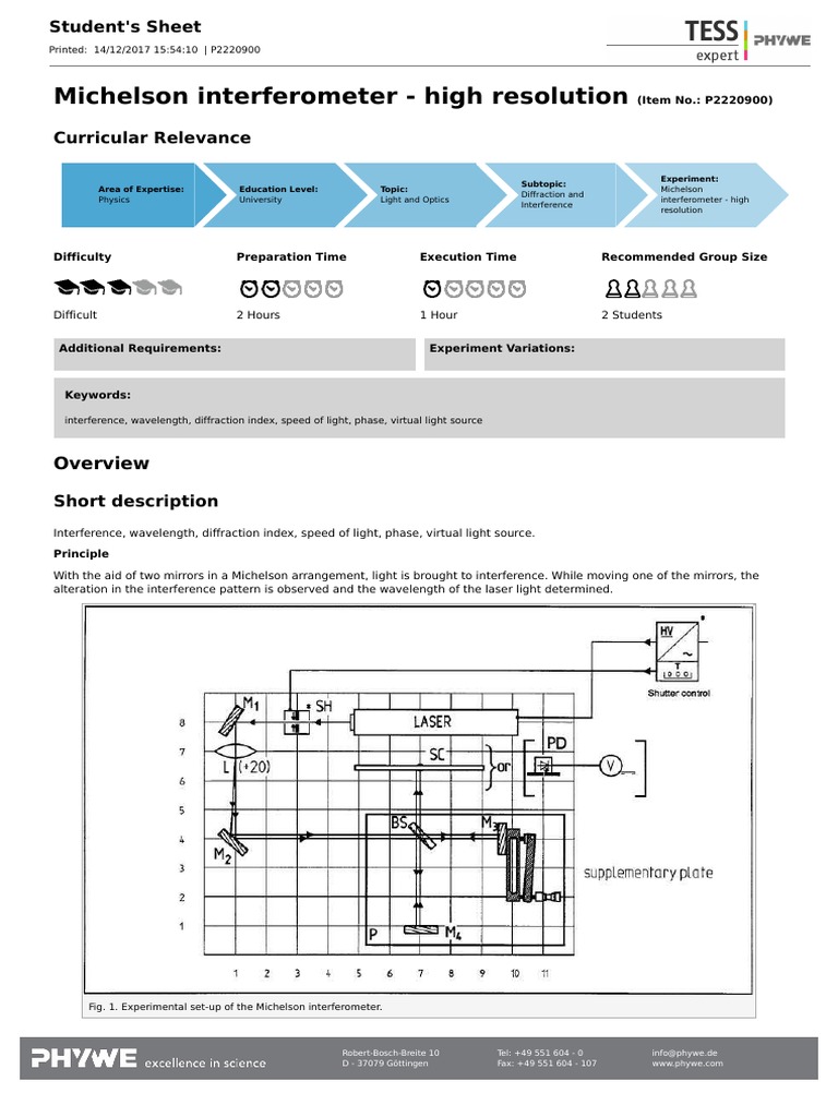 Michelson Interferometer | PDF | Interferometry | Coherence (Physics)