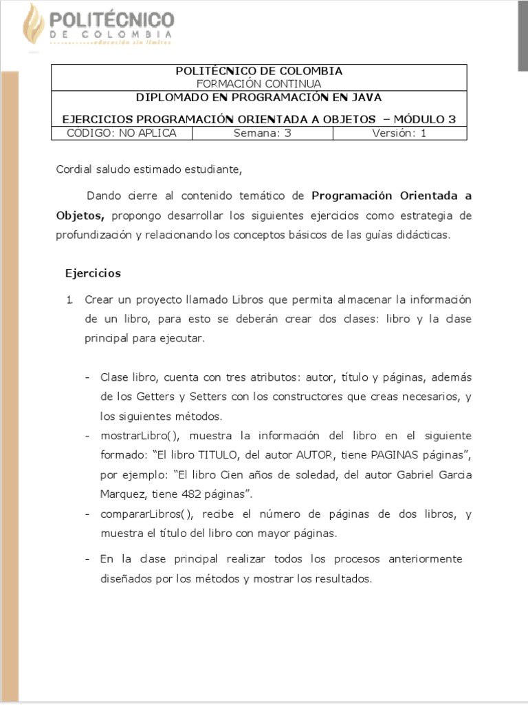 Módulo 3 - Ejercicios Programación Orientada A Objetos | PDF ...