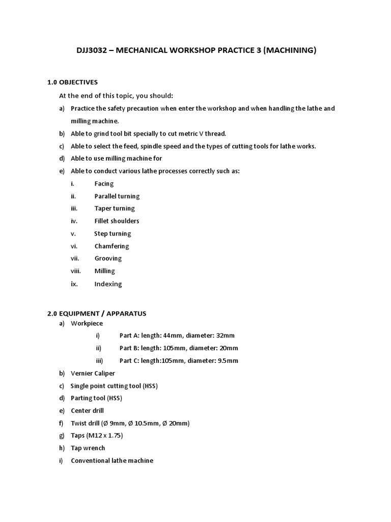 DJJ3032 - Workshop Practice 3 (Lathe Machining) | PDF | Machining ...