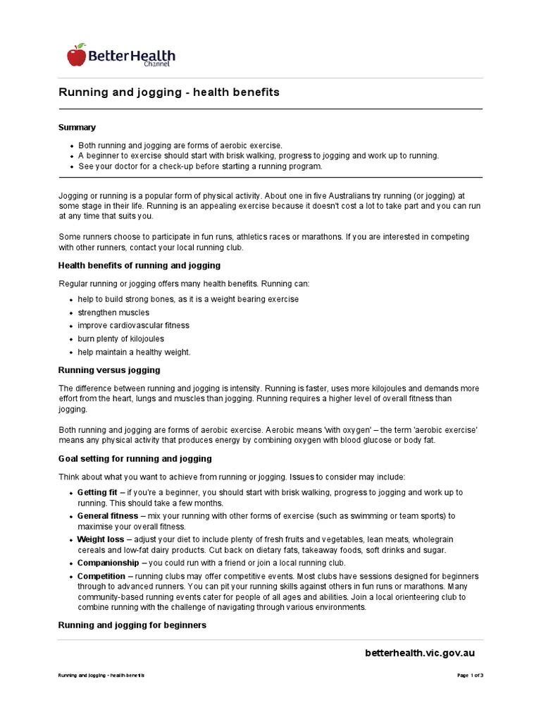 Running and Jogging Health Benefits PDF | Download Free PDF | Physical ...
