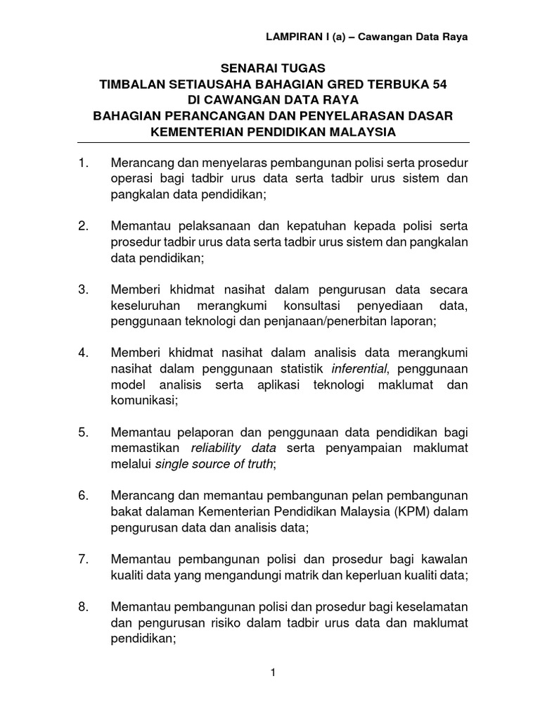 Lampiran I (A) - Senarai Tugas Gred 54 Terbuka CDR PDF | PDF