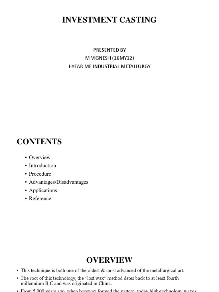 Investment Casting | PDF | Casting (Metalworking) | Procedural Knowledge