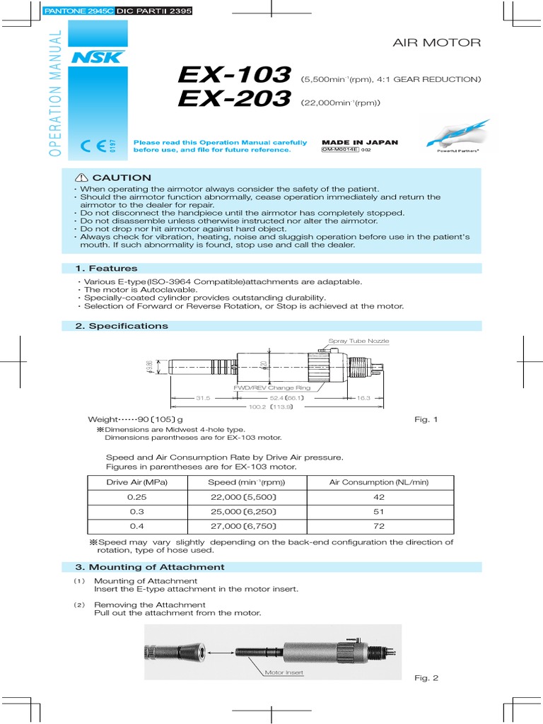 Manual Micromotor NSK EX-203 | PDF | Manufactured Goods | Machines