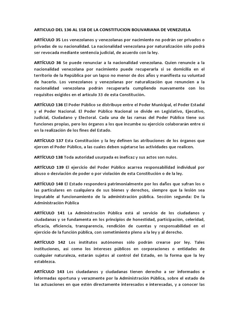 Análisis del Artículo 136 CRBV | PDF | Estado (política ...
