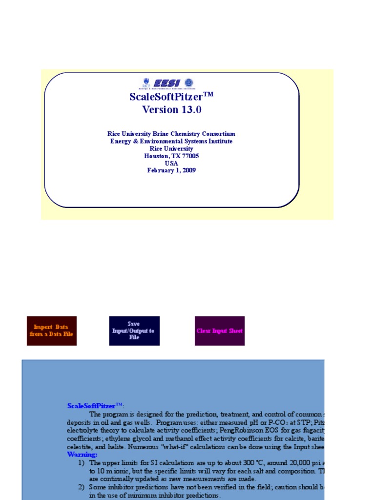 ScaleSoftPitzer v.13.0 | PDF | Gypsum | Chemical Substances