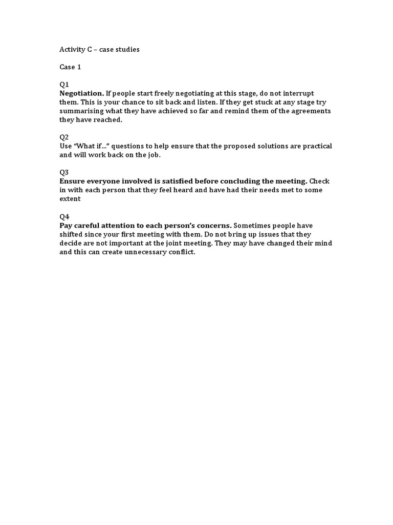 Activity C case studies negotiation conflict resolution | PDF ...