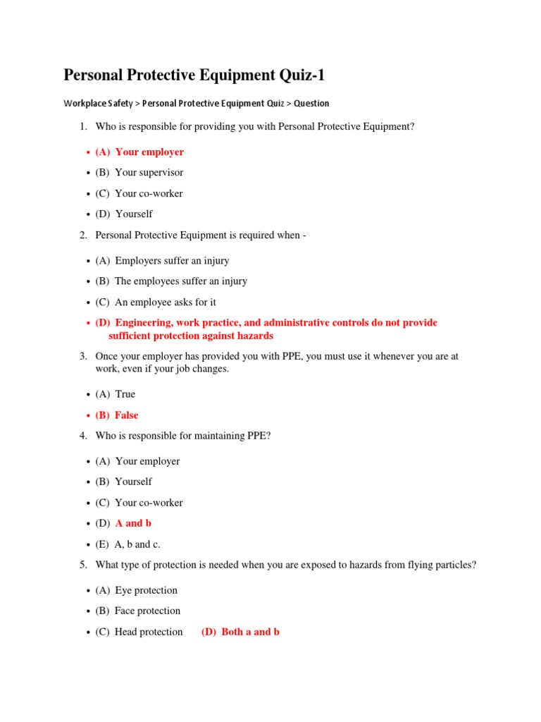 PPE Quiz for Workplace Safety | PDF
