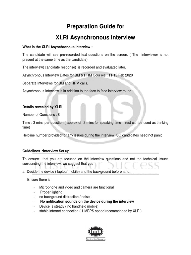 XLRI Asynchronous Interview Guide | PDF | Behavior Modification | Psychological Concepts