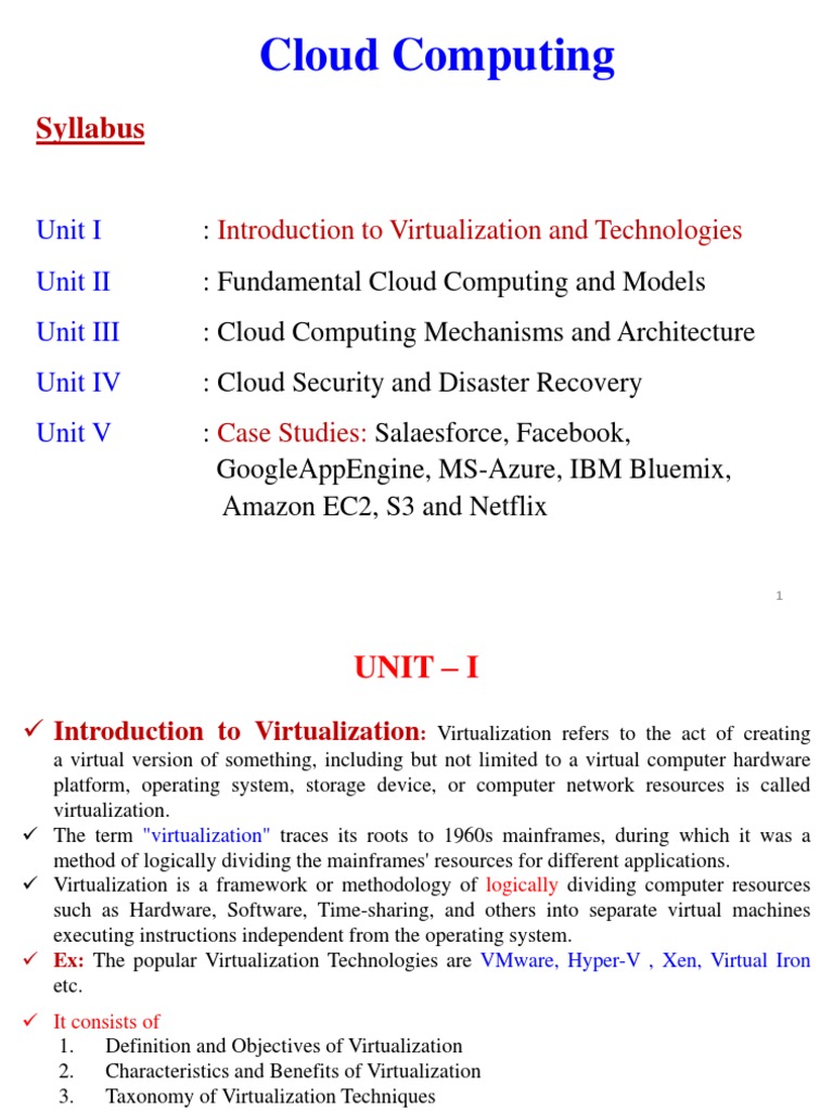 Unit - I - INTRODUCTION TO VIRTUALIZATION AND TECHNOLOGIES | PDF ...