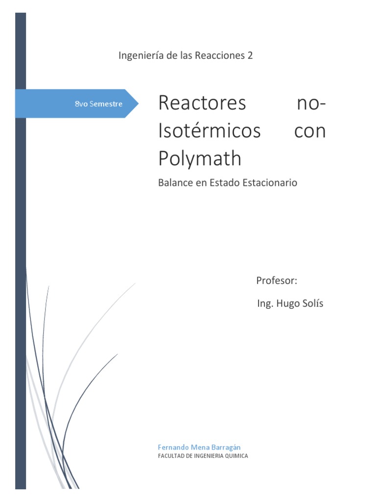 Deber Reactores No Isotermicos | PDF | Reactor Quimico | Cantidad