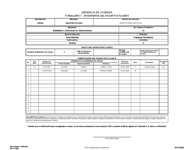 Anexo B - Formulario f7 para Editar | PDF | Gobierno y personalidad ...