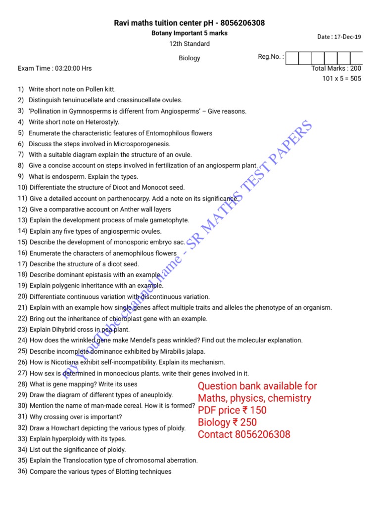 Class 12 Botany Important Questions | PDF | Ecology | Plant Breeding
