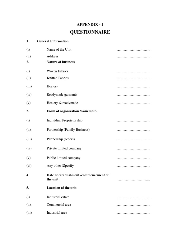 Questionnarie Survey 1 PDF | PDF | Textiles | Textile Manufacturing