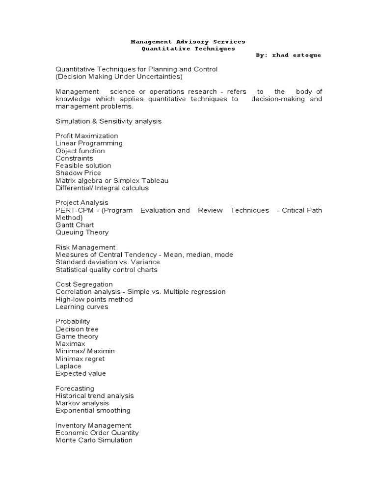 Quantitative Techniques for Management Decisions | PDF | Sensitivity ...
