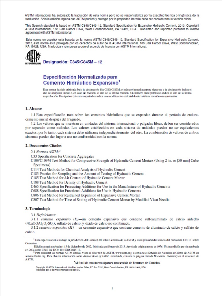 Astm C845 Cemento Hidraulico Expansivo | PDF