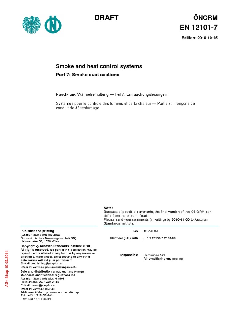 SR en 12101-7 - Smoke and Heat Control | PDF | Duct (Flow) | Fires