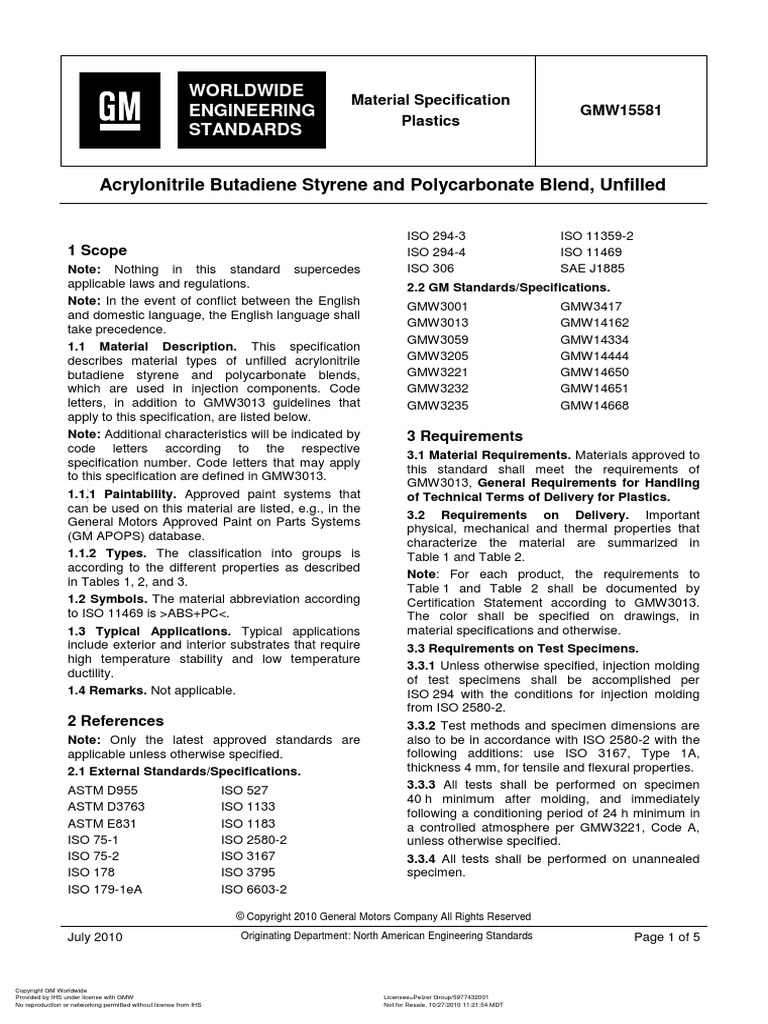 GMW 15581-In (07.10) | PDF | Specification (Technical Standard ...