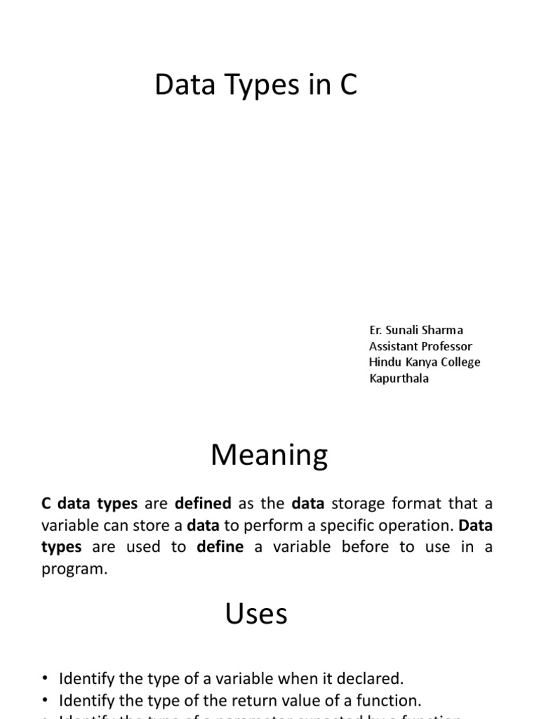 Data Types in C | PDF | Data Type | C (Programming Language)