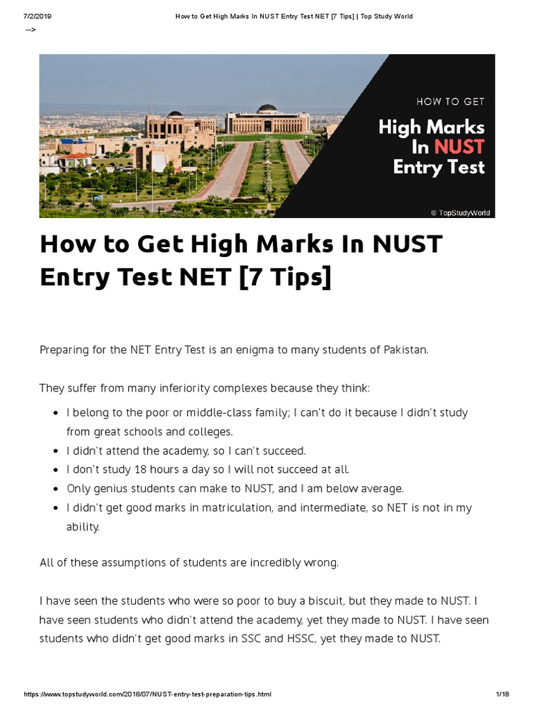 How To Get High Marks in NUST Entry Test NET (7 Tips) - Top Study World ...