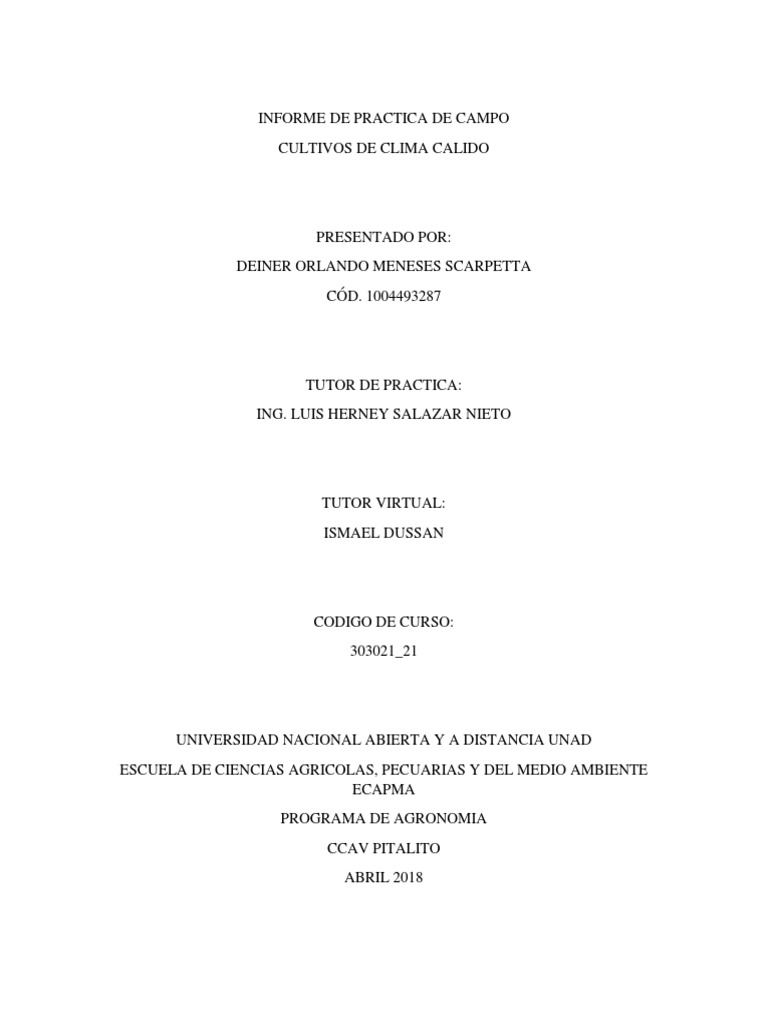 Informe de Practica de Campo | PDF | Agronomía | Agricultura