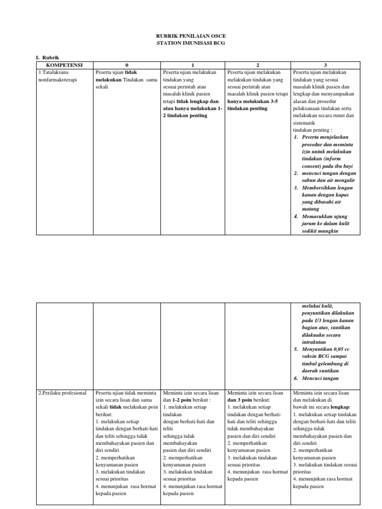 Rubrik Penilaian Osce Station Imunisasi PDF | PDF