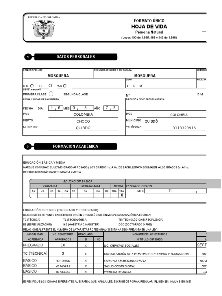Formato Hoja De Vida Funcion Publica Pdf Etapas Educativas
