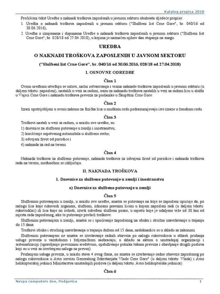 Uredba o Naknadi Troskova Zaposlenih U Javnom Sektoru | PDF