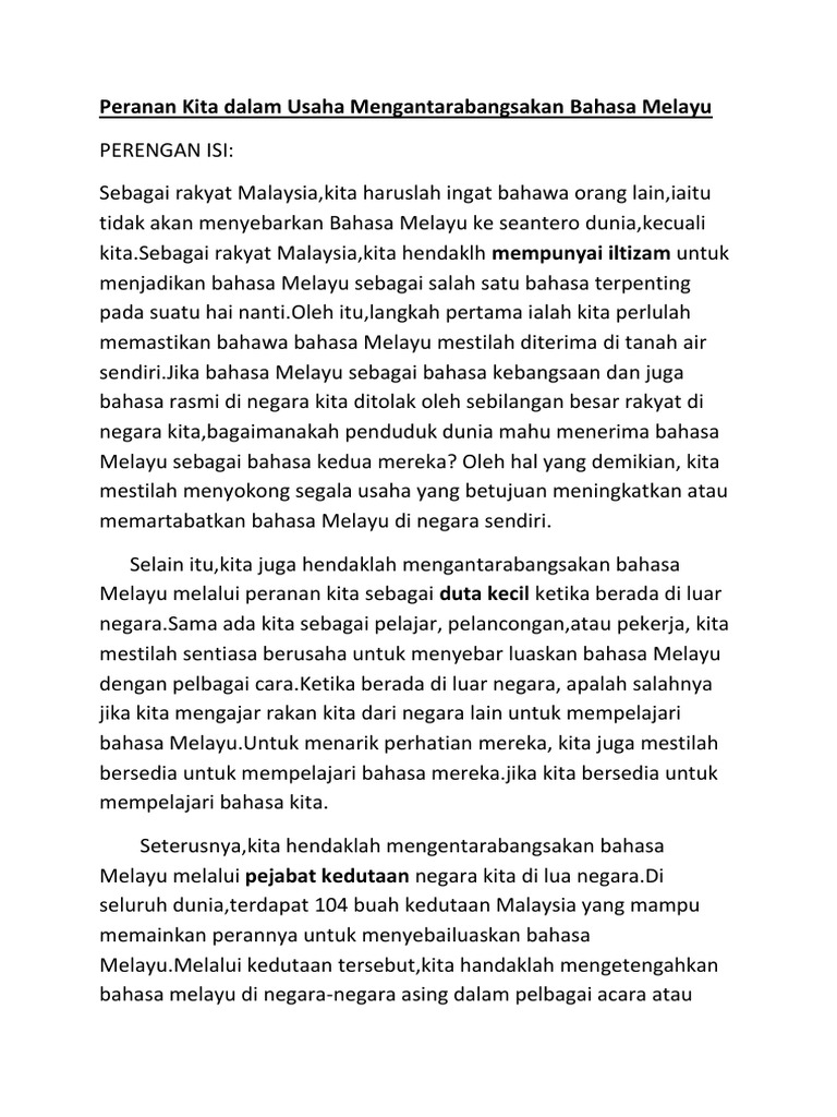 Peranan Kita Dalam Usaha Mengantarabangsakan Bahasa Melayu | PDF ...